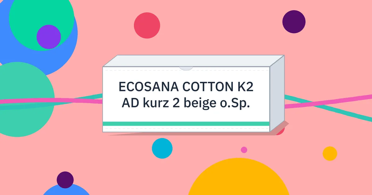 Symbolbild: Packung mit der Aufschrift ECOSANA COTTON K2 AD kurz 2 beige o.Sp. (PZN 16947397) – Verfügbarkeit und Bezug in Apotheken in Frankfurt am Main