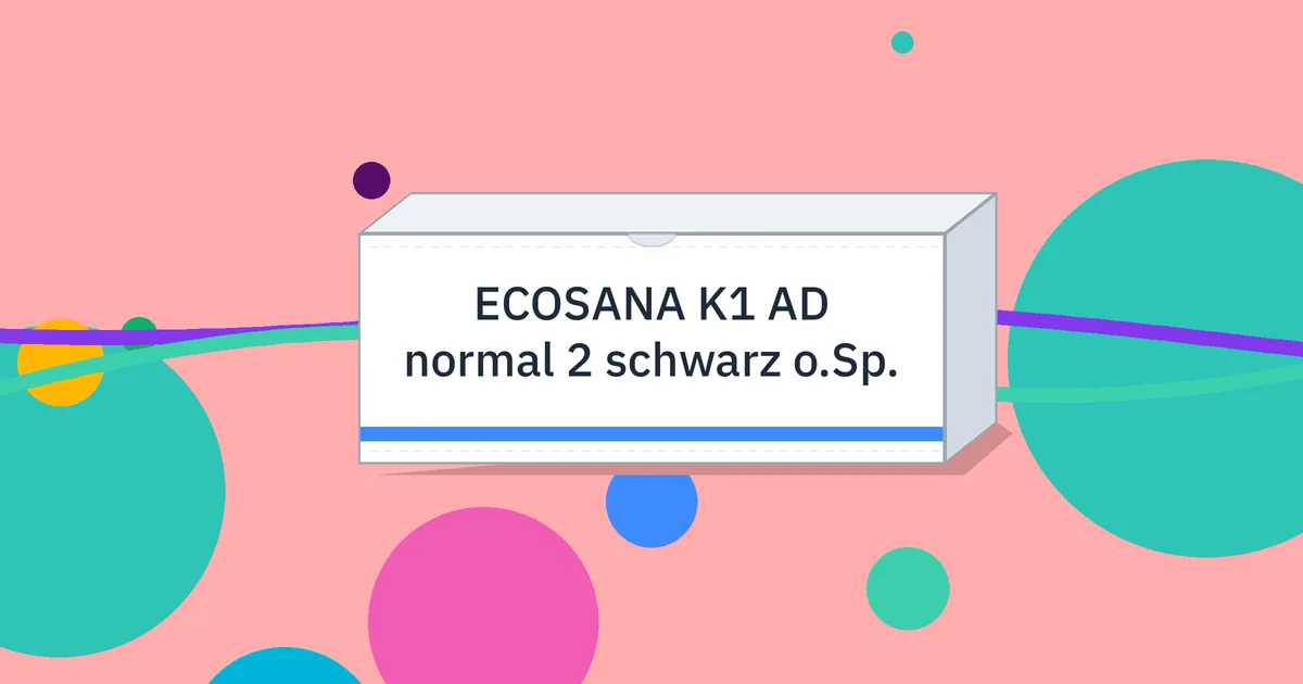 Symbolbild: Packung mit der Aufschrift ECOSANA K1 AD normal 2 schwarz o.Sp. (PZN 04724373) – Verfügbarkeit und Bezug in Apotheken in Frankfurt am Main