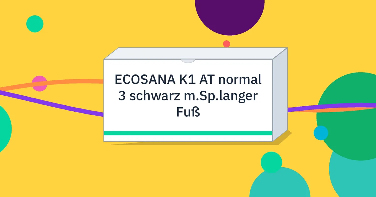 Symbolbild: Packung mit der Aufschrift ECOSANA K1 AT normal 3 schwarz m.Sp.langer Fuß (PZN 04731545) – Verfügbarkeit und Bezug in Apotheken in Frankfurt am Main