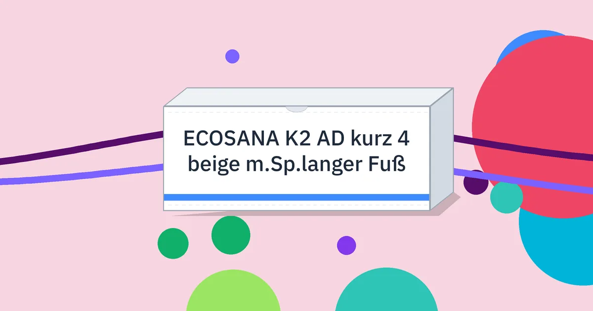 Symbolbild: Packung mit der Aufschrift ECOSANA K2 AD kurz 4 beige m.Sp.langer Fuß (PZN 10954137) – Verfügbarkeit und Bezug in Apotheken in Frankfurt am Main