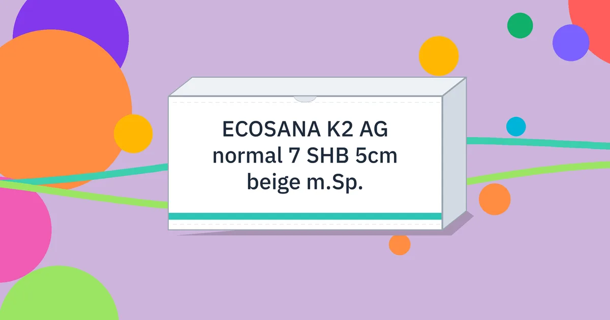 Symbolbild: Packung mit der Aufschrift ECOSANA K2 AG normal 7 SHB 5cm beige m.Sp. (PZN 01530579) – Verfügbarkeit und Bezug in Apotheken in Frankfurt am Main