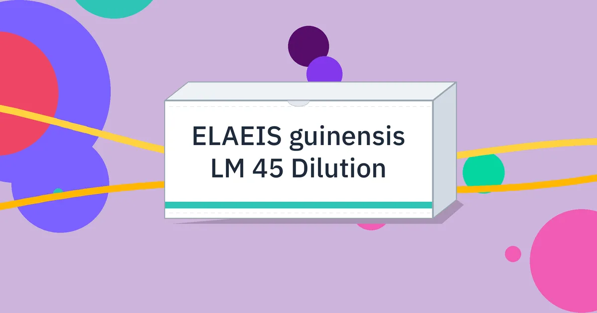 Symbolbild: Packung mit der Aufschrift ELAEIS guinensis LM 45 Dilution (PZN 13470026) – Verfügbarkeit und Bezug in Apotheken in Frankfurt am Main