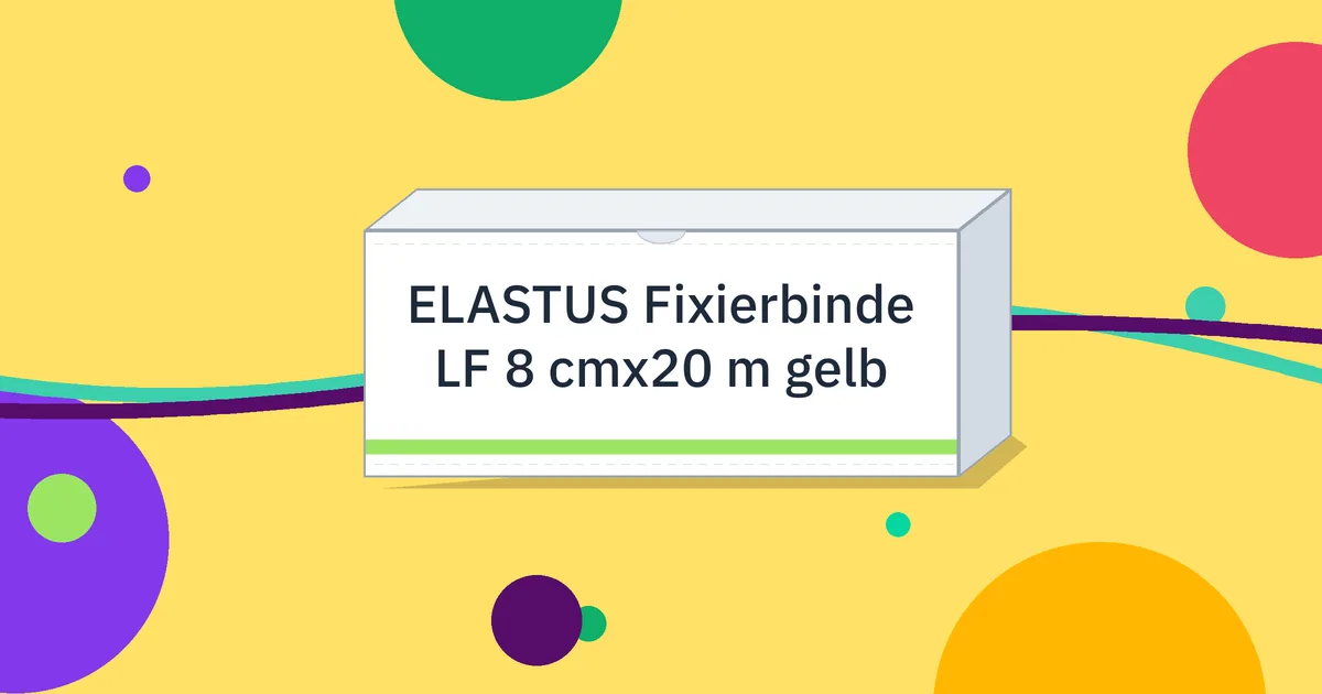 Symbolbild: Packung mit der Aufschrift ELASTUS Fixierbinde LF 8 cmx20 m gelb (PZN 12855310) – Verfügbarkeit und Bezug in Apotheken in Frankfurt am Main