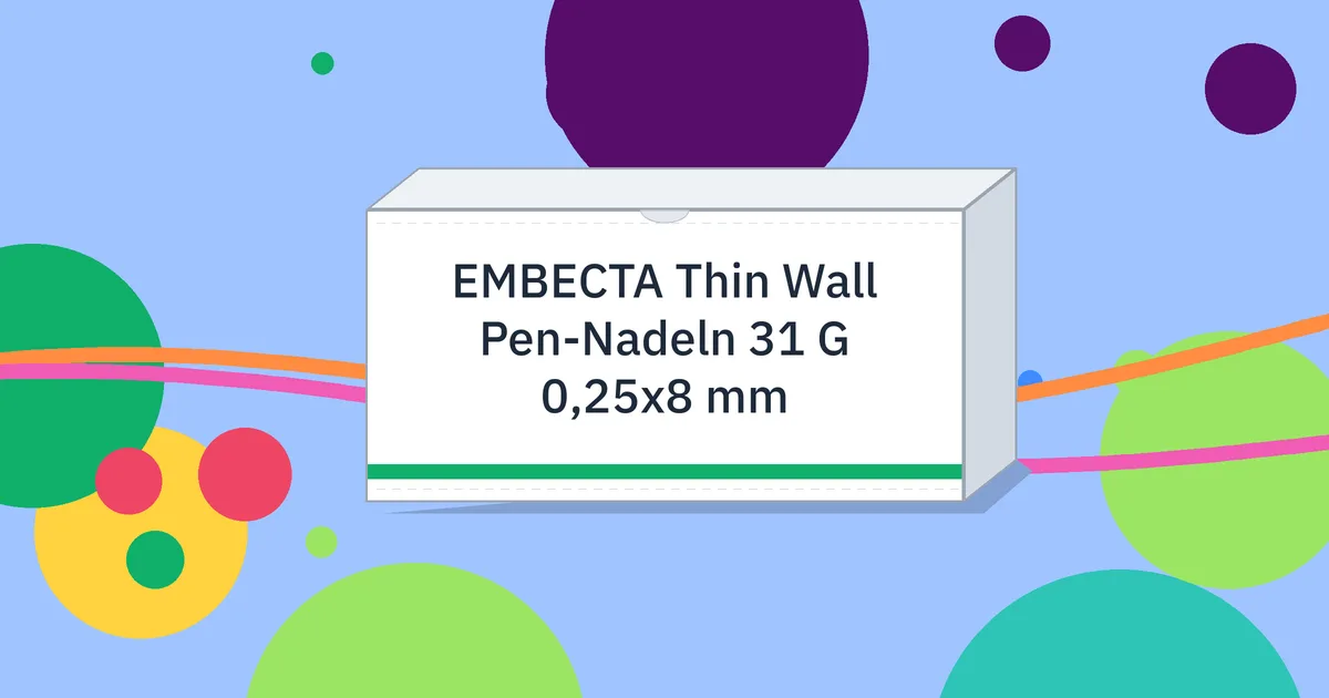 Symbolbild: Packung mit der Aufschrift EMBECTA Thin Wall Pen-Nadeln 31 G 0,25x8 mm (PZN 20613012) – Verfügbarkeit und Bezug in Apotheken in Frankfurt am Main