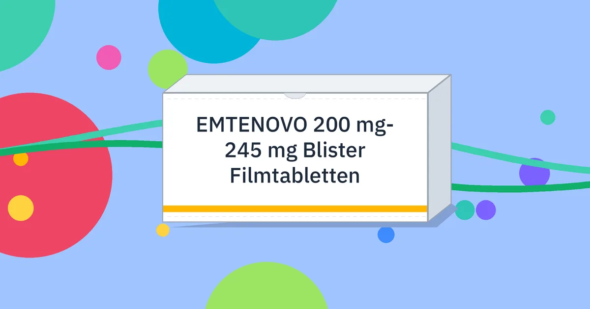 Symbolbild: Packung mit der Aufschrift EMTENOVO 200 mg-245 mg Blister Filmtabletten (PZN 14336442) – Verfügbarkeit und Bezug in Apotheken in Frankfurt am Main
