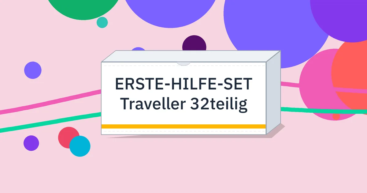 Symbolbild: Packung mit der Aufschrift ERSTE-HILFE-SET Traveller 32teilig (PZN 19269213) – Verfügbarkeit und Bezug in Apotheken in Frankfurt am Main
