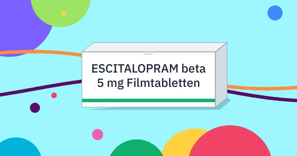 Symbolbild: Packung mit der Aufschrift ESCITALOPRAM beta 5 mg Filmtabletten (PZN 06681627) – Verfügbarkeit und Bezug in Apotheken in Frankfurt am Main