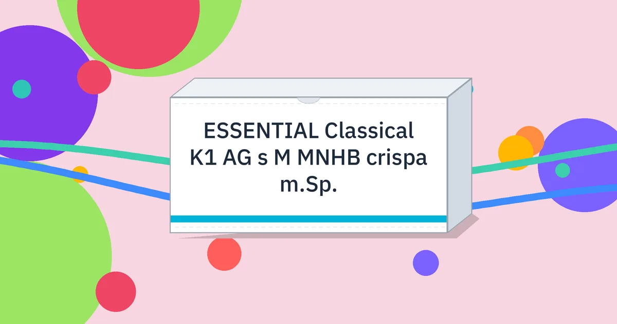 Symbolbild: Packung mit der Aufschrift ESSENTIAL Classical K1 AG s M MNHB crispa m.Sp. (PZN 19320888) – Verfügbarkeit und Bezug in Apotheken in Frankfurt am Main