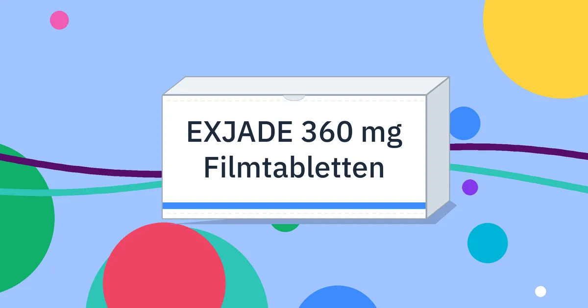Symbolbild: Packung mit der Aufschrift EXJADE 360 mg Filmtabletten (PZN 12747632) – Verfügbarkeit und Bezug in Apotheken in Frankfurt am Main