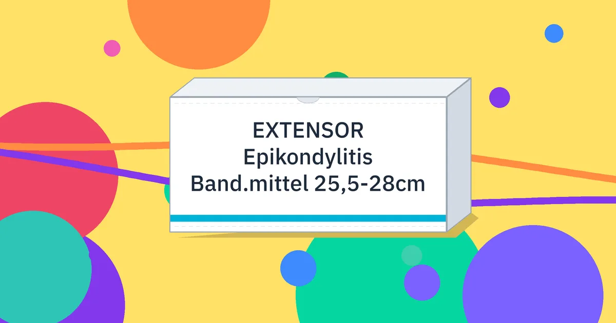 Symbolbild: Packung mit der Aufschrift EXTENSOR Epikondylitis Band.mittel 25,5-28cm (PZN 04497782) – Verfügbarkeit und Bezug in Apotheken in Frankfurt am Main