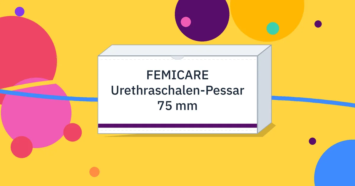 Symbolbild: Packung mit der Aufschrift FEMICARE Urethraschalen-Pessar 75 mm (PZN 19336694) – Verfügbarkeit und Bezug in Apotheken in Frankfurt am Main