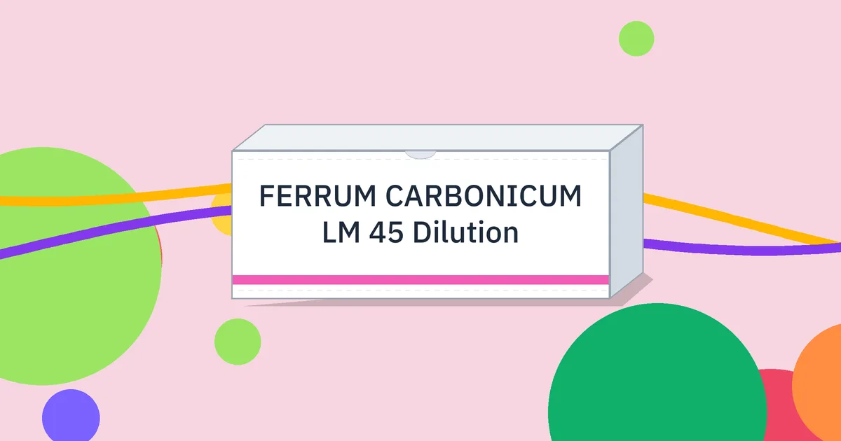 Symbolbild: Packung mit der Aufschrift FERRUM CARBONICUM LM 45 Dilution (PZN 12848215) – Verfügbarkeit und Bezug in Apotheken in Frankfurt am Main