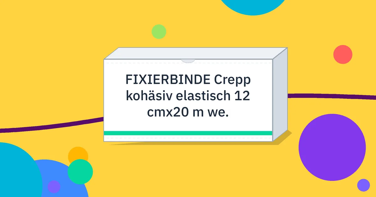 Symbolbild: Packung mit der Aufschrift FIXIERBINDE Crepp kohäsiv elastisch 12 cmx20 m we. (PZN 08822279) – Verfügbarkeit und Bezug in Apotheken in Frankfurt am Main