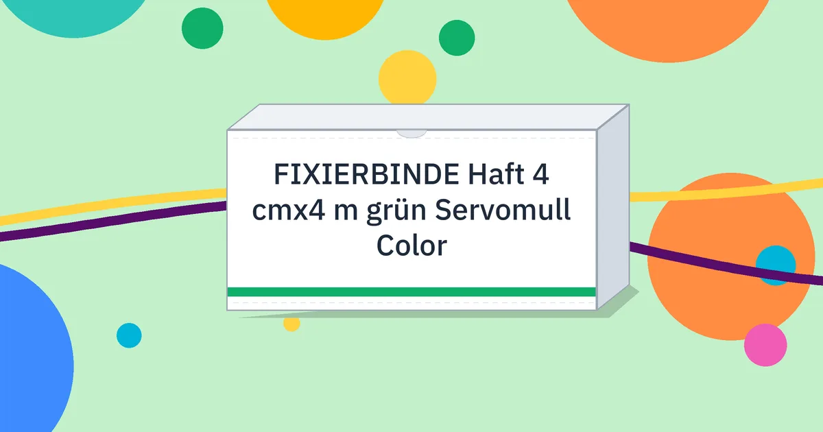 Symbolbild: Packung mit der Aufschrift FIXIERBINDE Haft 4 cmx4 m grün Servomull Color (PZN 04761635) – Verfügbarkeit und Bezug in Apotheken in Frankfurt am Main