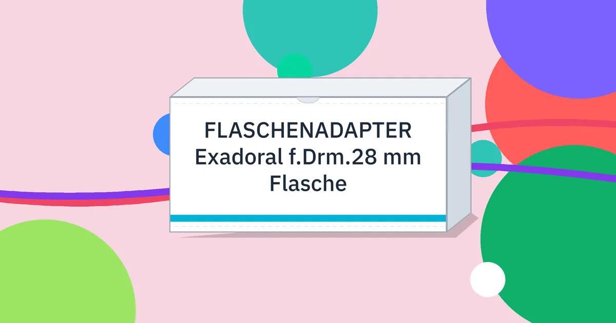 Symbolbild: Packung mit der Aufschrift FLASCHENADAPTER Exadoral f.Drm.28 mm Flasche (PZN 10342109) – Verfügbarkeit und Bezug in Apotheken in Frankfurt am Main