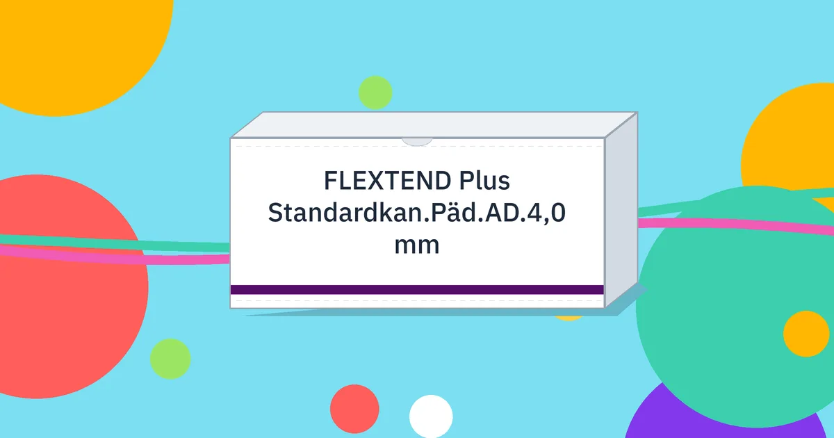 Symbolbild: Packung mit der Aufschrift FLEXTEND Plus Standardkan.Päd.AD.4,0 mm (PZN 09217184) – Verfügbarkeit und Bezug in Apotheken in Frankfurt am Main