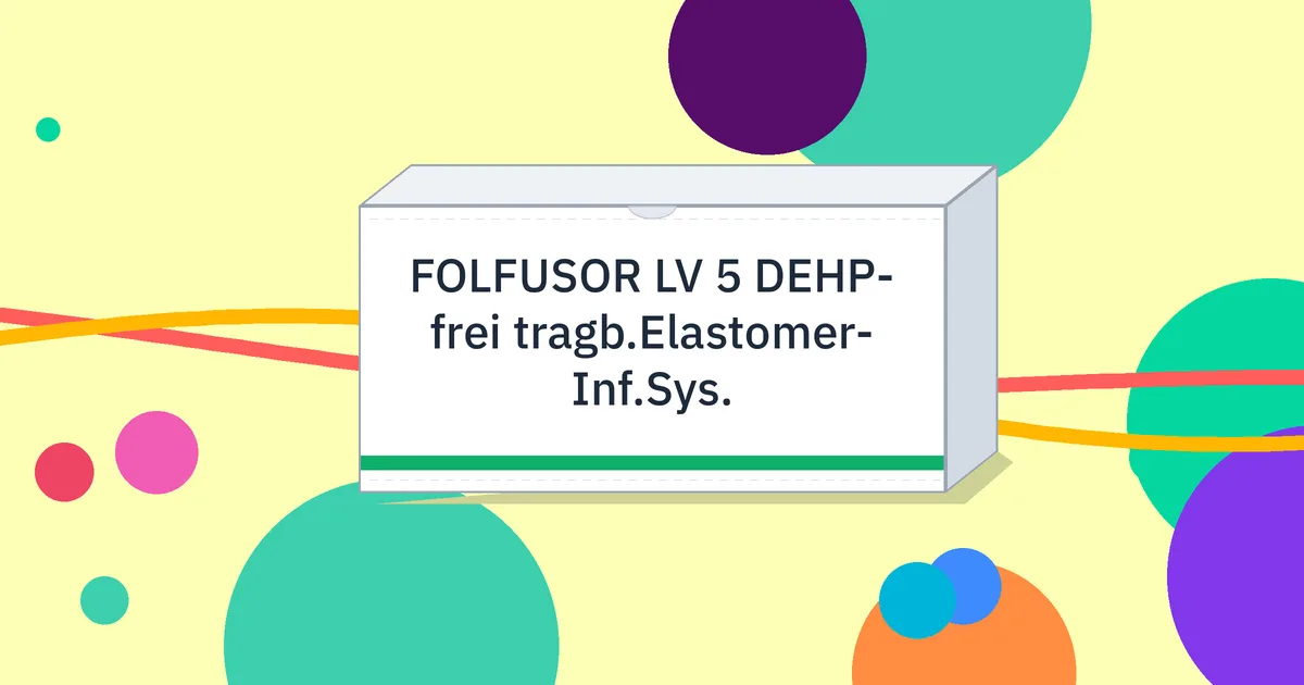 Symbolbild: Packung mit der Aufschrift FOLFUSOR LV 5 DEHP-frei tragb.Elastomer-Inf.Sys. (PZN 14003692) – Verfügbarkeit und Bezug in Apotheken in Frankfurt am Main