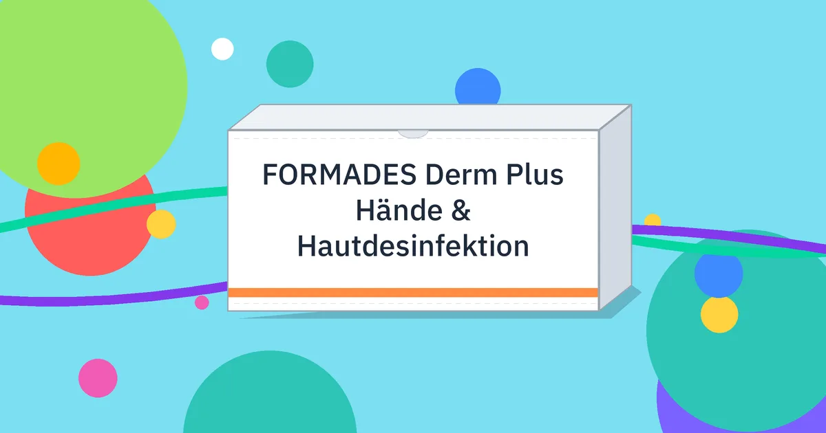 Symbolbild: Packung mit der Aufschrift FORMADES Derm Plus Hände & Hautdesinfektion (PZN 06582055) – Verfügbarkeit und Bezug in Apotheken in Frankfurt am Main