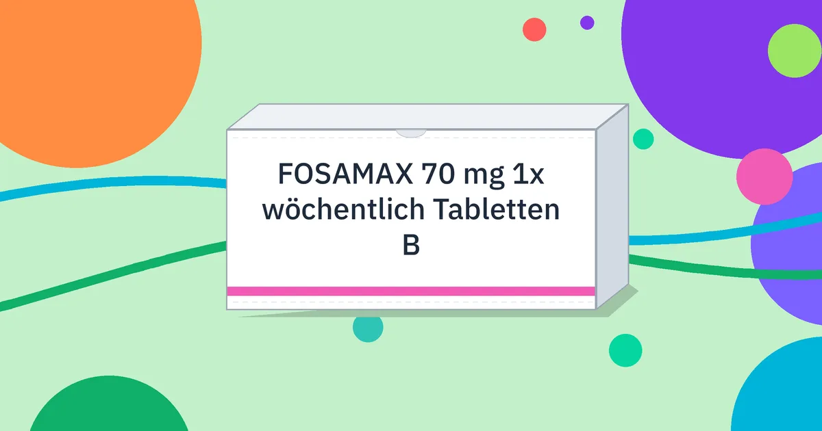 Symbolbild: Packung mit der Aufschrift FOSAMAX 70 mg 1x wöchentlich Tabletten B (PZN 07765088) – Verfügbarkeit und Bezug in Apotheken in Frankfurt am Main