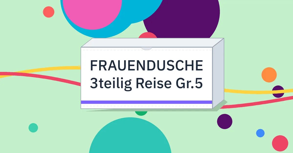 Symbolbild: Packung mit der Aufschrift FRAUENDUSCHE 3teilig Reise Gr.5 (PZN 01727106) – Verfügbarkeit und Bezug in Apotheken in Frankfurt am Main