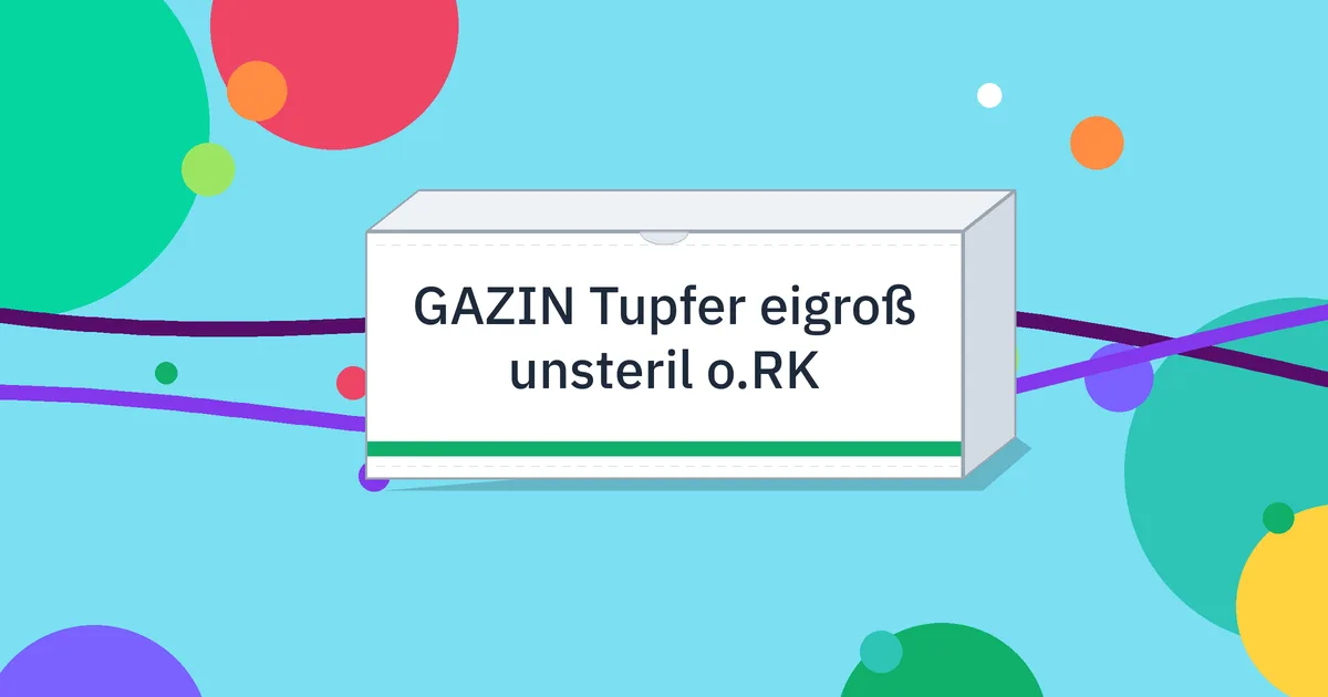 Symbolbild: Packung mit der Aufschrift GAZIN Tupfer eigroß unsteril o.RK (PZN 15997855) – Verfügbarkeit und Bezug in Apotheken in Frankfurt am Main