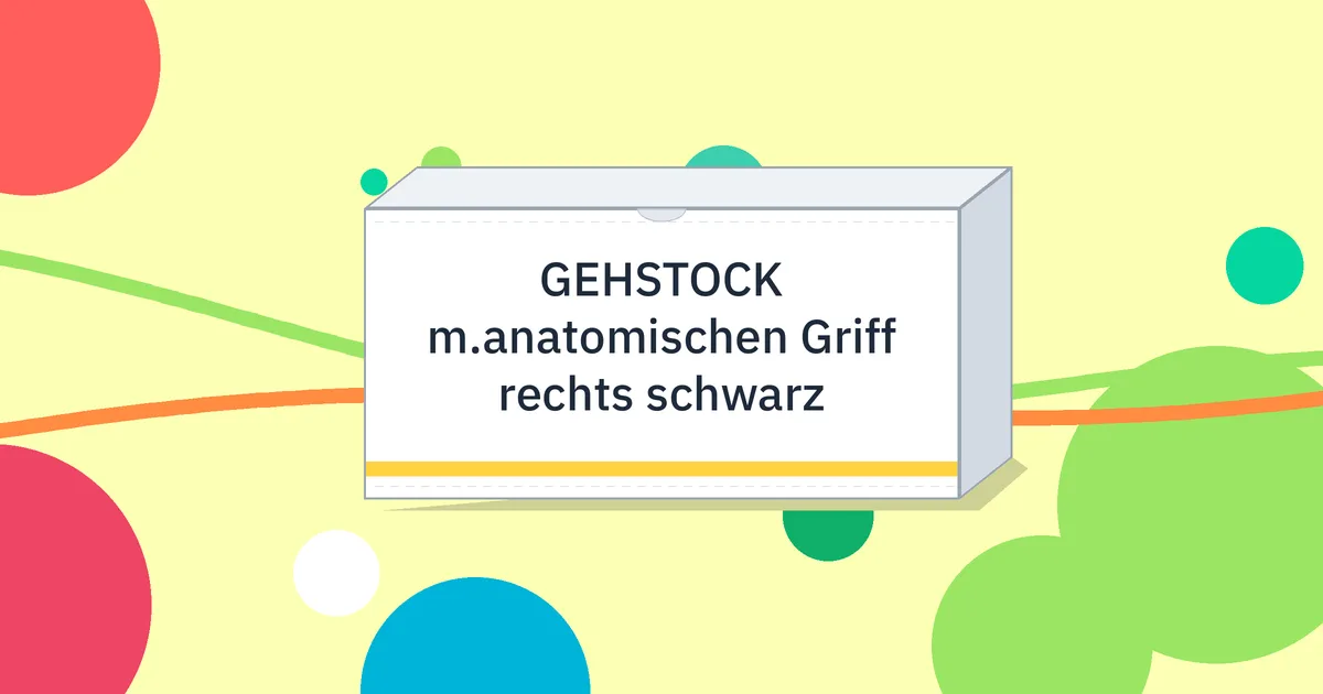Symbolbild: Packung mit der Aufschrift GEHSTOCK m.anatomischen Griff rechts schwarz (PZN 10074732) – Verfügbarkeit und Bezug in Apotheken in Frankfurt am Main