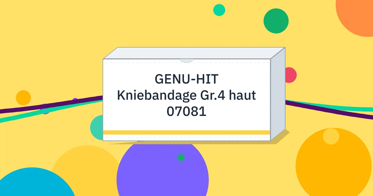 Symbolbild: Packung mit der Aufschrift GENU-HIT Kniebandage Gr.4 haut 07081 (PZN 08486433) – Verfügbarkeit und Bezug in Apotheken in Frankfurt am Main