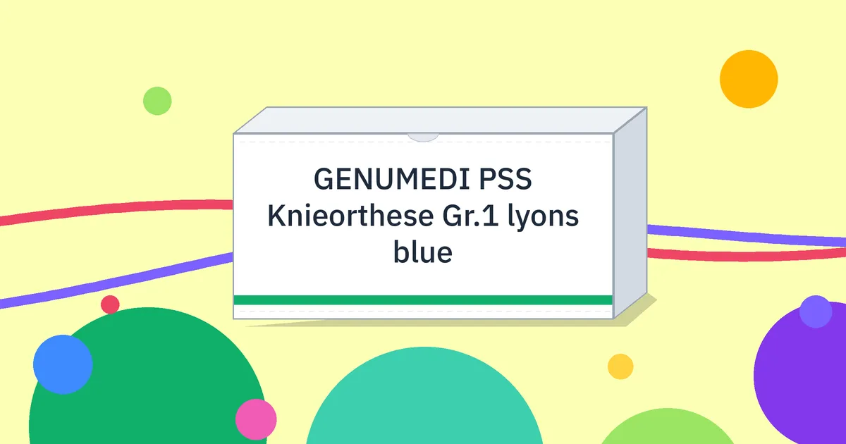 Symbolbild: Packung mit der Aufschrift GENUMEDI PSS Knieorthese Gr.1 lyons blue (PZN 18050719) – Verfügbarkeit und Bezug in Apotheken in Frankfurt am Main