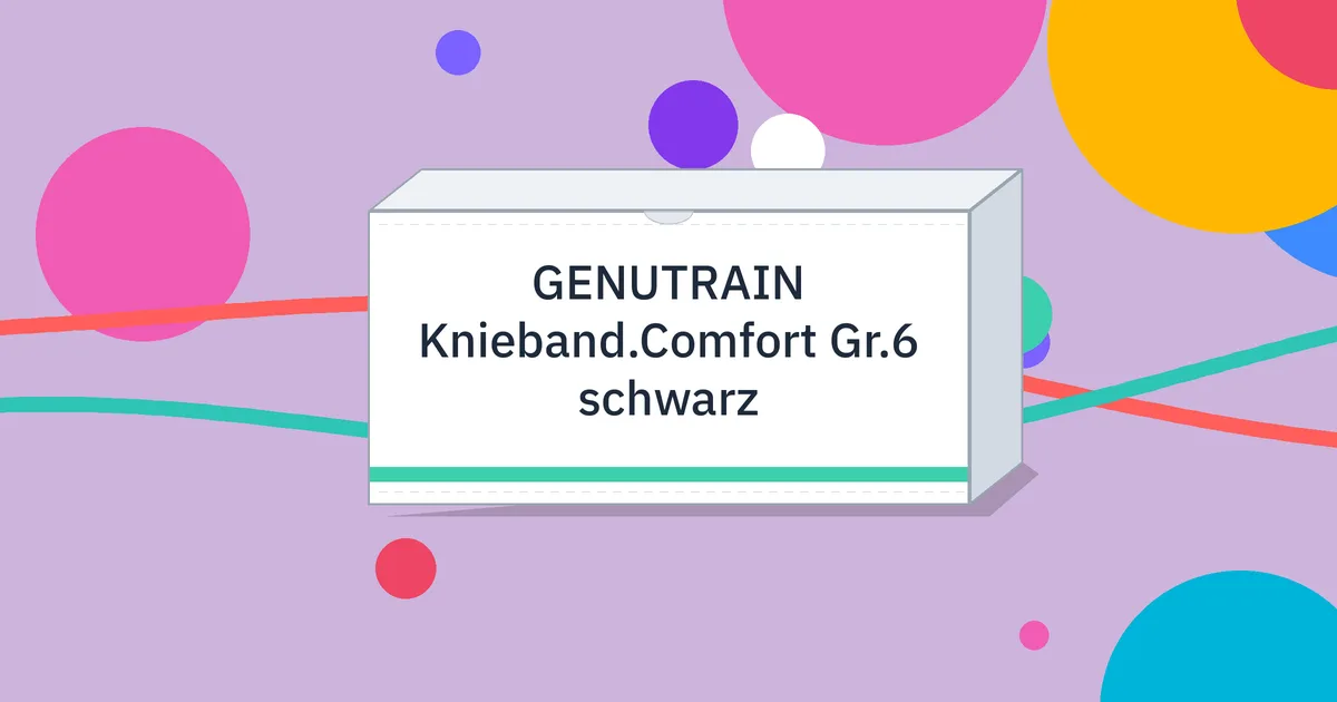Symbolbild: Packung mit der Aufschrift GENUTRAIN Knieband.Comfort Gr.6 schwarz (PZN 12517234) – Verfügbarkeit und Bezug in Apotheken in Frankfurt am Main