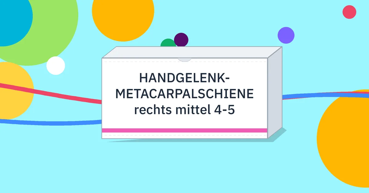 Symbolbild: Packung mit der Aufschrift HANDGELENK-METACARPALSCHIENE rechts mittel 4-5 (PZN 02072535) – Verfügbarkeit und Bezug in Apotheken in Frankfurt am Main