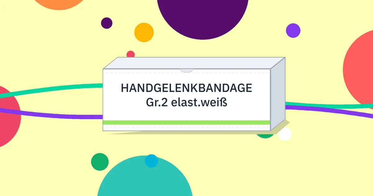 Symbolbild: Packung mit der Aufschrift HANDGELENKBANDAGE Gr.2 elast.weiß (PZN 02439303) – Verfügbarkeit und Bezug in Apotheken in Frankfurt am Main