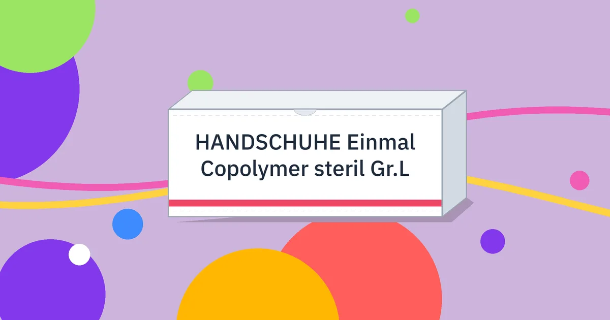 Symbolbild: Packung mit der Aufschrift HANDSCHUHE Einmal Copolymer steril Gr.L (PZN 06078279) – Verfügbarkeit und Bezug in Apotheken in Frankfurt am Main