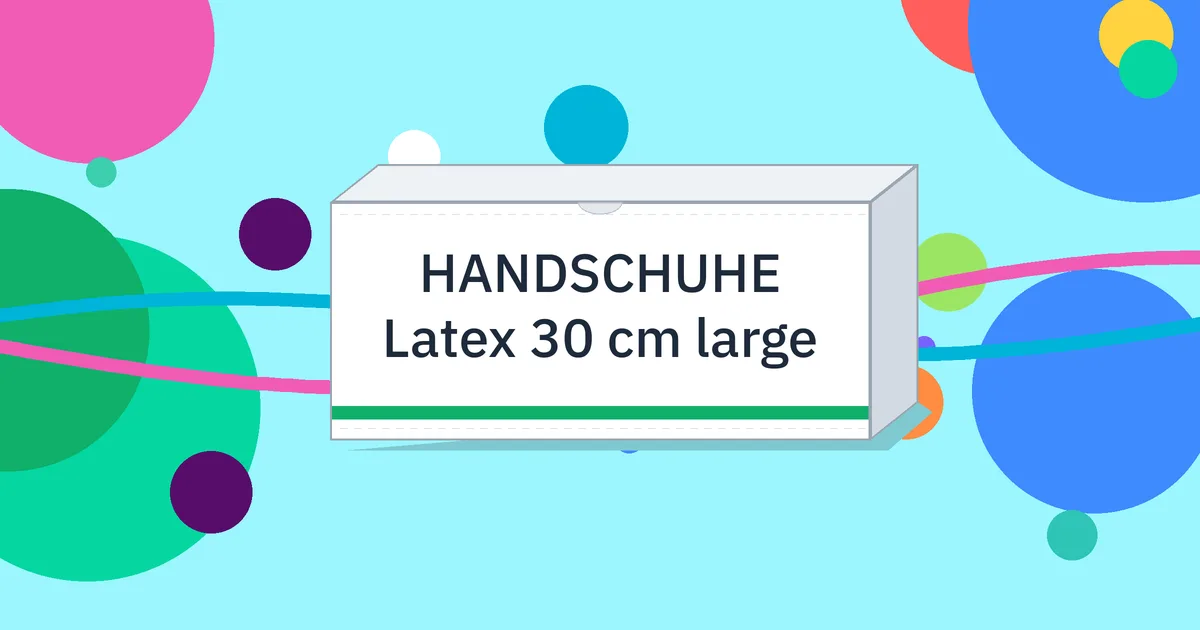 Symbolbild: Packung mit der Aufschrift HANDSCHUHE Latex 30 cm large (PZN 09287457) – Verfügbarkeit und Bezug in Apotheken in Frankfurt am Main