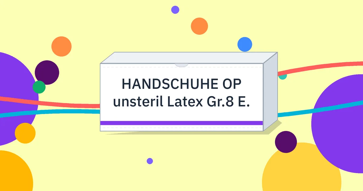 Symbolbild: Packung mit der Aufschrift HANDSCHUHE OP unsteril Latex Gr.8 E. (PZN 01963433) – Verfügbarkeit und Bezug in Apotheken in Frankfurt am Main