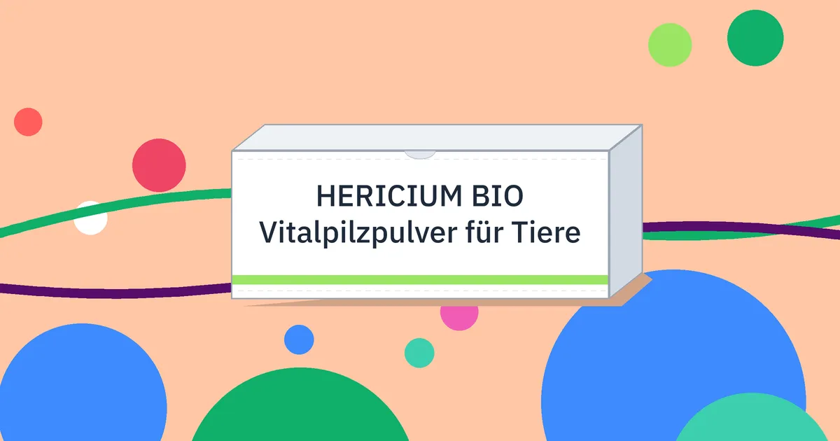 Symbolbild: Packung mit der Aufschrift HERICIUM BIO Vitalpilzpulver für Tiere (PZN 10761510) – Verfügbarkeit und Bezug in Apotheken in Frankfurt am Main