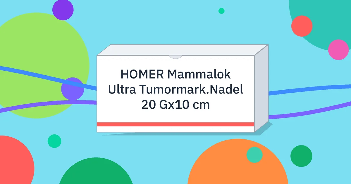 Symbolbild: Packung mit der Aufschrift HOMER Mammalok Ultra Tumormark.Nadel 20 Gx10 cm (PZN 01084430) – Verfügbarkeit und Bezug in Apotheken in Frankfurt am Main