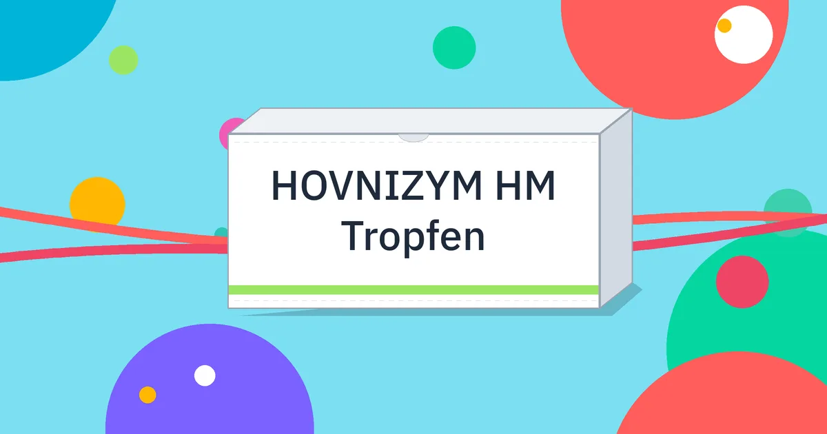 Symbolbild: Packung mit der Aufschrift HOVNIZYM HM Tropfen (PZN 04775991) – Verfügbarkeit und Bezug in Apotheken in Frankfurt am Main