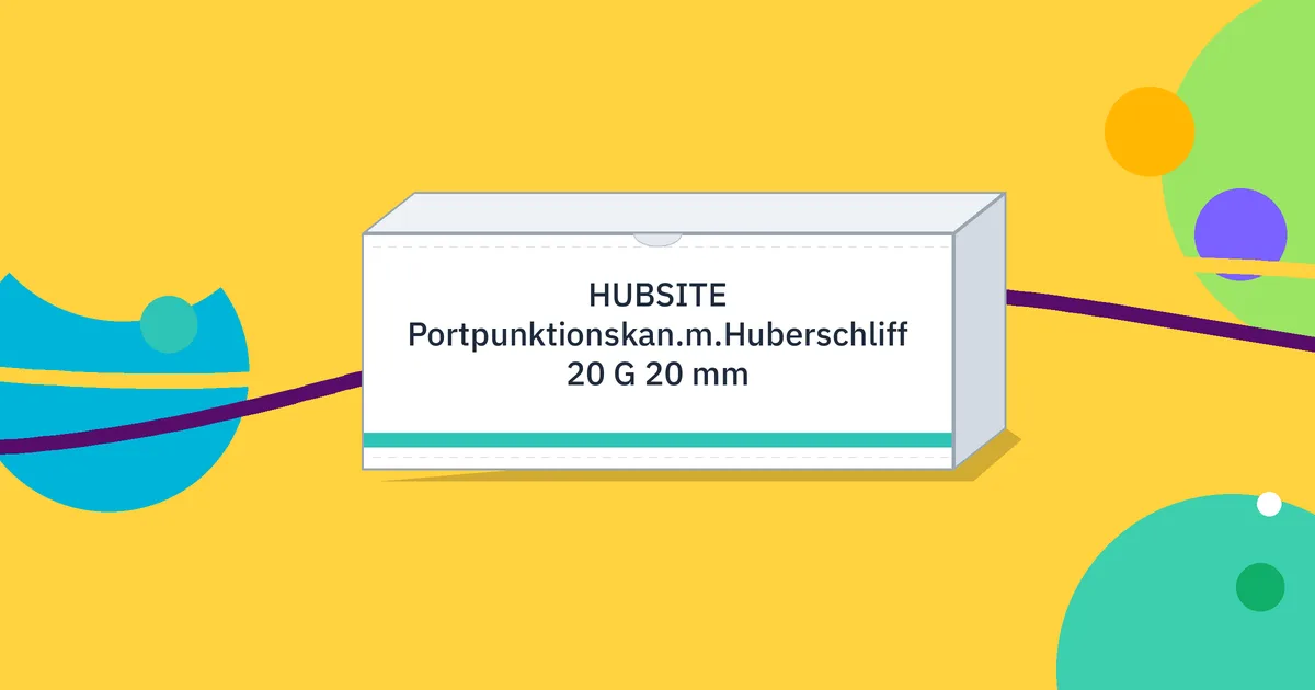 Symbolbild: Packung mit der Aufschrift HUBSITE Portpunktionskan.m.Huberschliff 20 G 20 mm (PZN 14322090) – Verfügbarkeit und Bezug in Apotheken in Frankfurt am Main