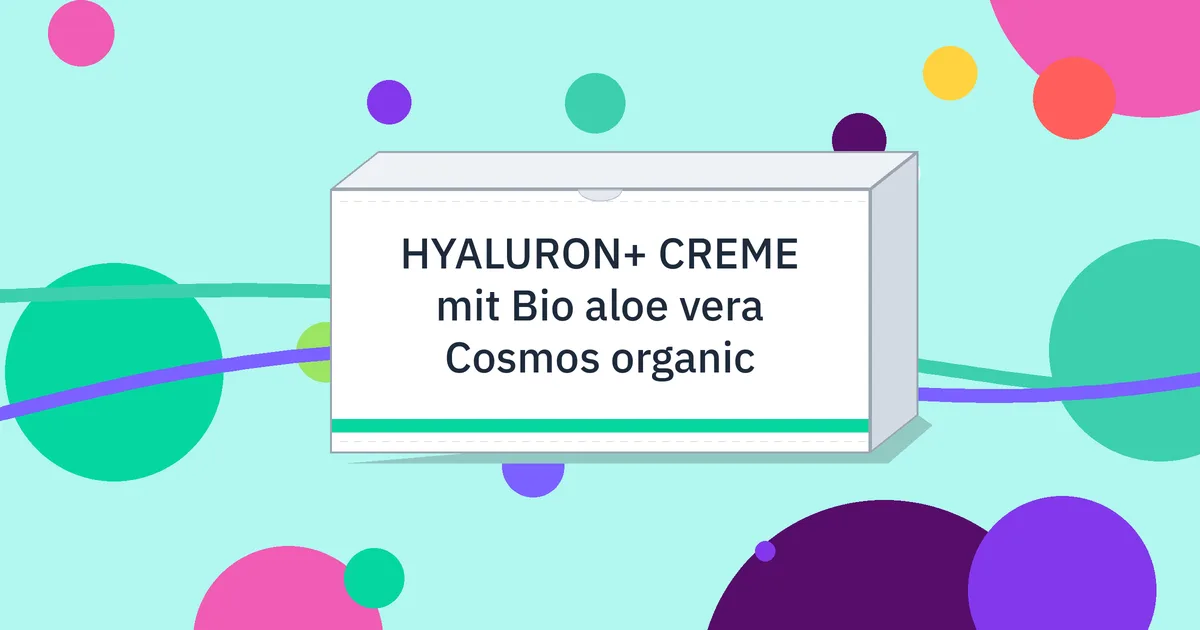 Symbolbild: Packung mit der Aufschrift HYALURON+ CREME mit Bio aloe vera Cosmos organic (PZN 17616366) – Verfügbarkeit und Bezug in Apotheken in Frankfurt am Main