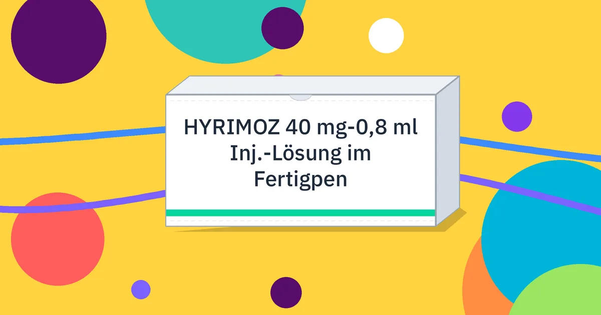 Symbolbild: Packung mit der Aufschrift HYRIMOZ 40 mg-0,8 ml Inj.-Lösung im Fertigpen (PZN 16759448) – Verfügbarkeit und Bezug in Apotheken in Frankfurt am Main