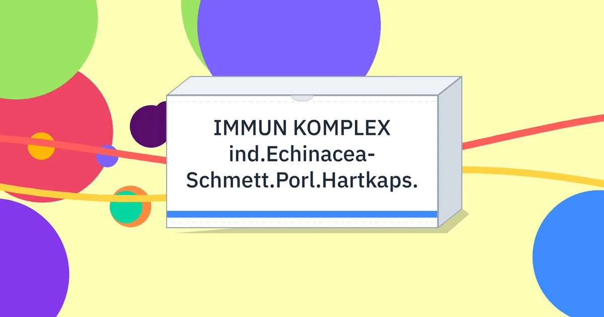 Symbolbild: Packung mit der Aufschrift IMMUN KOMPLEX ind.Echinacea-Schmett.Porl.Hartkaps. (PZN 20877745) – Verfügbarkeit und Bezug in Apotheken in Frankfurt am Main