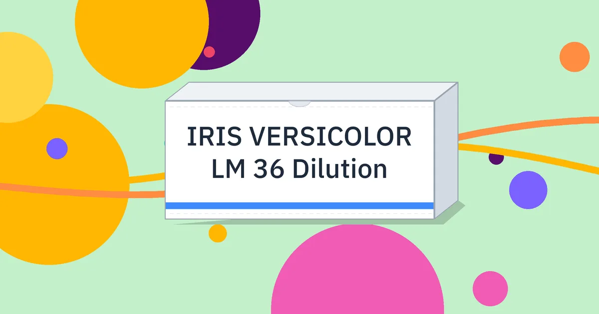 Symbolbild: Packung mit der Aufschrift IRIS VERSICOLOR LM 36 Dilution (PZN 12915012) – Verfügbarkeit und Bezug in Apotheken in Frankfurt am Main