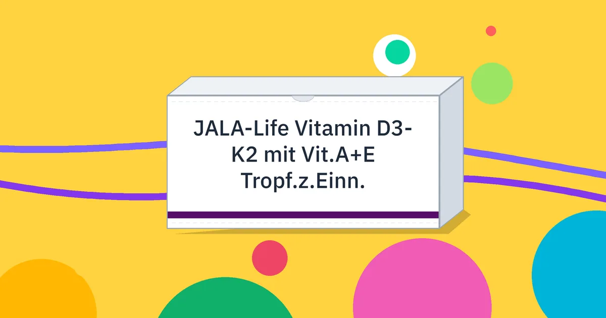 Symbolbild: Packung mit der Aufschrift JALA-Life Vitamin D3-K2 mit Vit.A+E Tropf.z.Einn. (PZN 19777292) – Verfügbarkeit und Bezug in Apotheken in Frankfurt am Main
