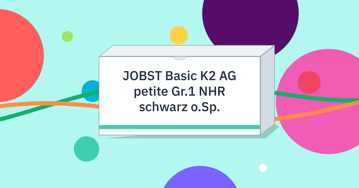 Symbolbild: Packung mit der Aufschrift JOBST Basic K2 AG petite Gr.1 NHR schwarz o.Sp. (PZN 15311266) – Verfügbarkeit und Bezug in Apotheken in Frankfurt am Main