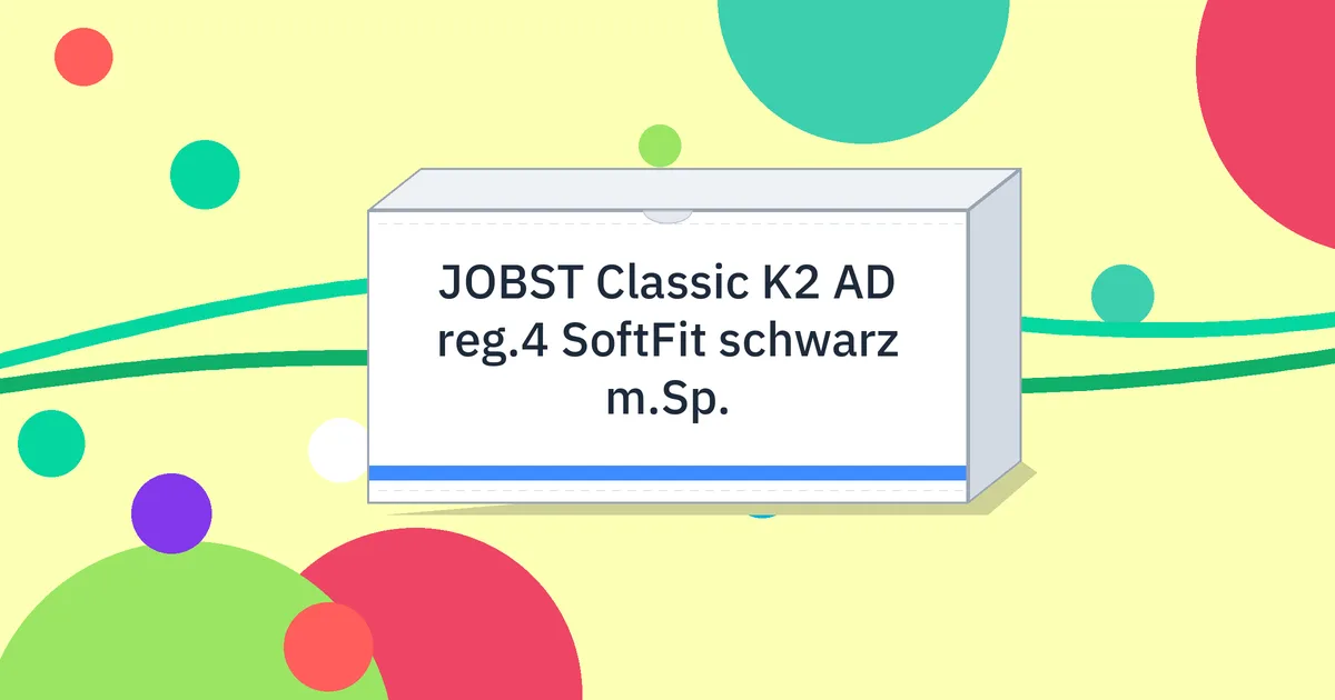 Symbolbild: Packung mit der Aufschrift JOBST Classic K2 AD reg.4 SoftFit schwarz m.Sp. (PZN 14222164) – Verfügbarkeit und Bezug in Apotheken in Frankfurt am Main