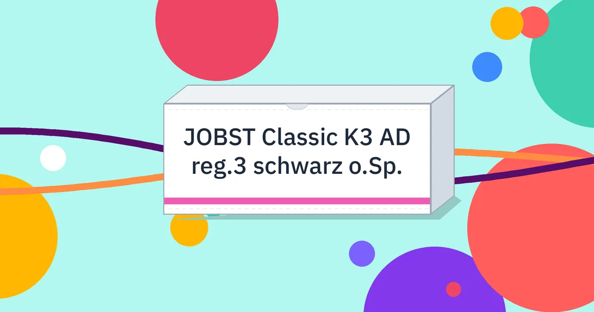 Symbolbild: Packung mit der Aufschrift JOBST Classic K3 AD reg.3 schwarz o.Sp. (PZN 13071504) – Verfügbarkeit und Bezug in Apotheken in Frankfurt am Main