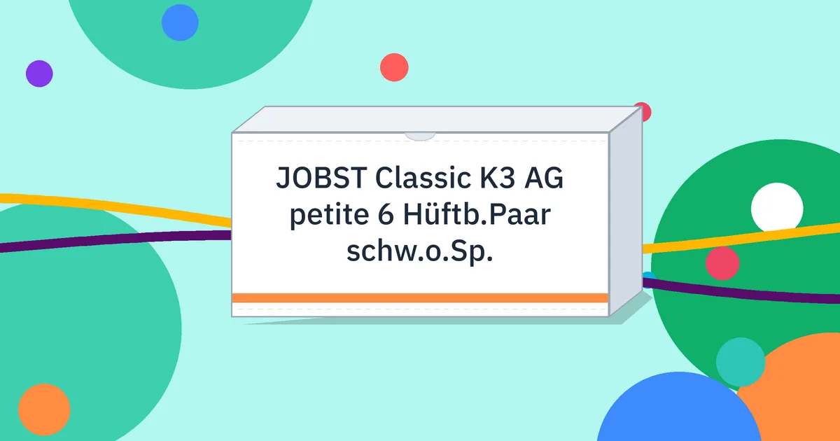Symbolbild: Packung mit der Aufschrift JOBST Classic K3 AG petite 6 Hüftb.Paar schw.o.Sp. (PZN 13074106) – Verfügbarkeit und Bezug in Apotheken in Frankfurt am Main