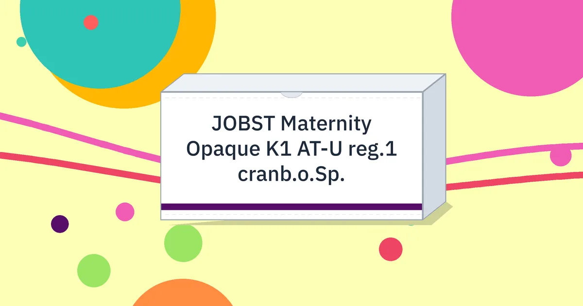 Symbolbild: Packung mit der Aufschrift JOBST Maternity Opaque K1 AT-U reg.1 cranb.o.Sp. (PZN 15857574) – Verfügbarkeit und Bezug in Apotheken in Frankfurt am Main