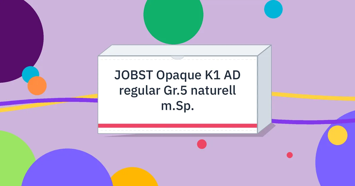 Symbolbild: Packung mit der Aufschrift JOBST Opaque K1 AD regular Gr.5 naturell m.Sp. (PZN 13081483) – Verfügbarkeit und Bezug in Apotheken in Frankfurt am Main