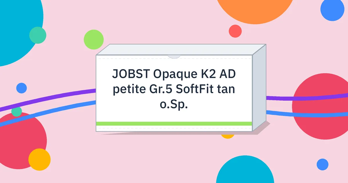 Symbolbild: Packung mit der Aufschrift JOBST Opaque K2 AD petite Gr.5 SoftFit tan o.Sp. (PZN 16279033) – Verfügbarkeit und Bezug in Apotheken in Frankfurt am Main